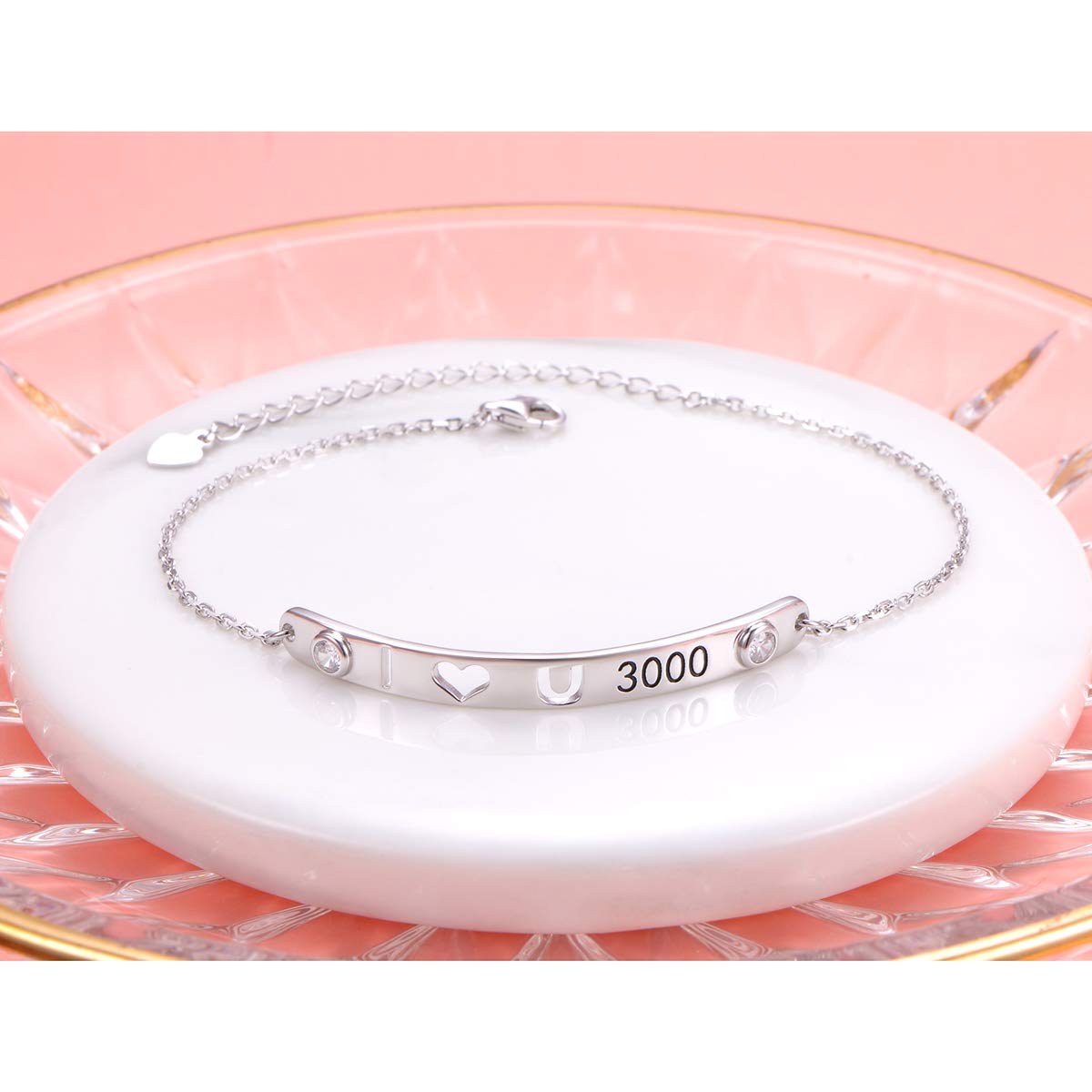 925 Sterling Silver Bracelets for Women Charm Inspirational Bracelets for Teen GirlsI I Love You 3000 Bracelet Iron Man Souvenir Marvel Movie Fans Family Love Cuff Bangle Bracelets