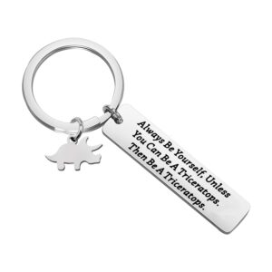 tgbje triceratops stainless steel keychain (dinosaur, modern style, 5*1.2cm, for dinosaur lovers)