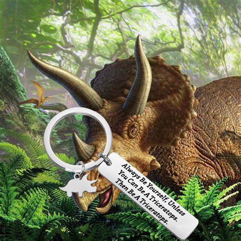 TGBJE Triceratops Stainless Steel Keychain (Dinosaur, Modern Style, 5*1.2cm, for Dinosaur Lovers)