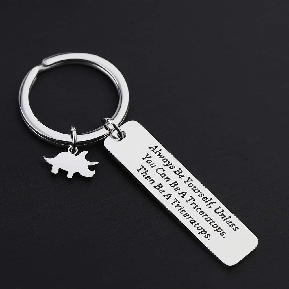 TGBJE Triceratops Stainless Steel Keychain (Dinosaur, Modern Style, 5*1.2cm, for Dinosaur Lovers)