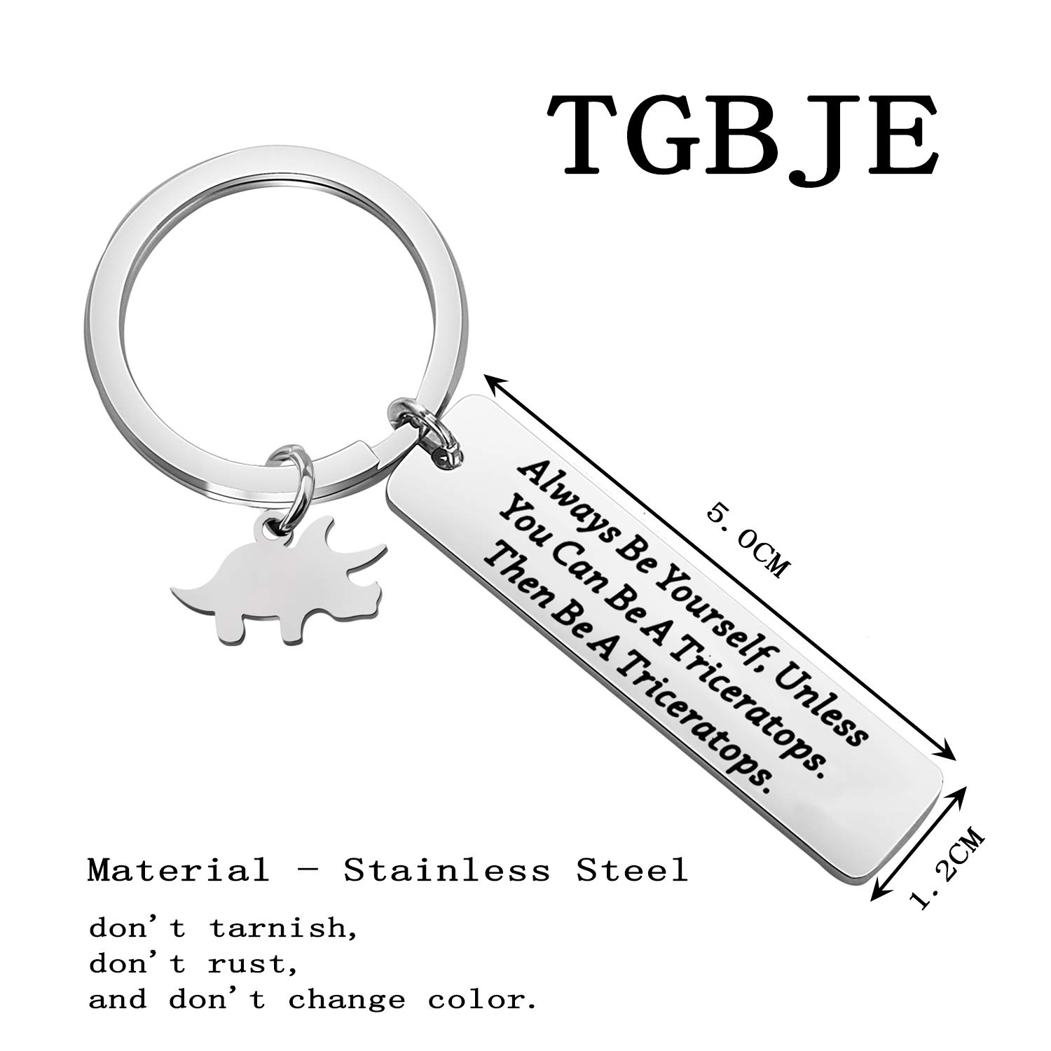 TGBJE Triceratops Stainless Steel Keychain (Dinosaur, Modern Style, 5*1.2cm, for Dinosaur Lovers)