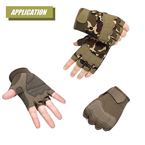 HYCOPROT Fingerless Gloves, Knuckle Protective Breathable Lightweight Outdoor Gloves for Shooting, Hunting, Motorcycling, Climbing (L, Black)