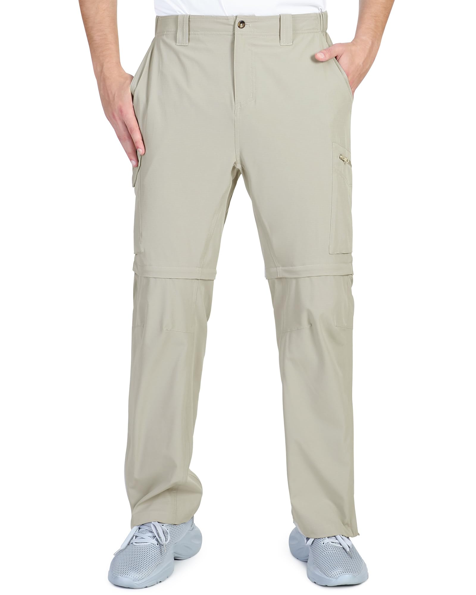 Outdoor Ventures Mens Hiking Pants Lightweight Quick Dry Convertible Pants, Stretch Zip-Off Cargo Pants for Travel Fishing Beige