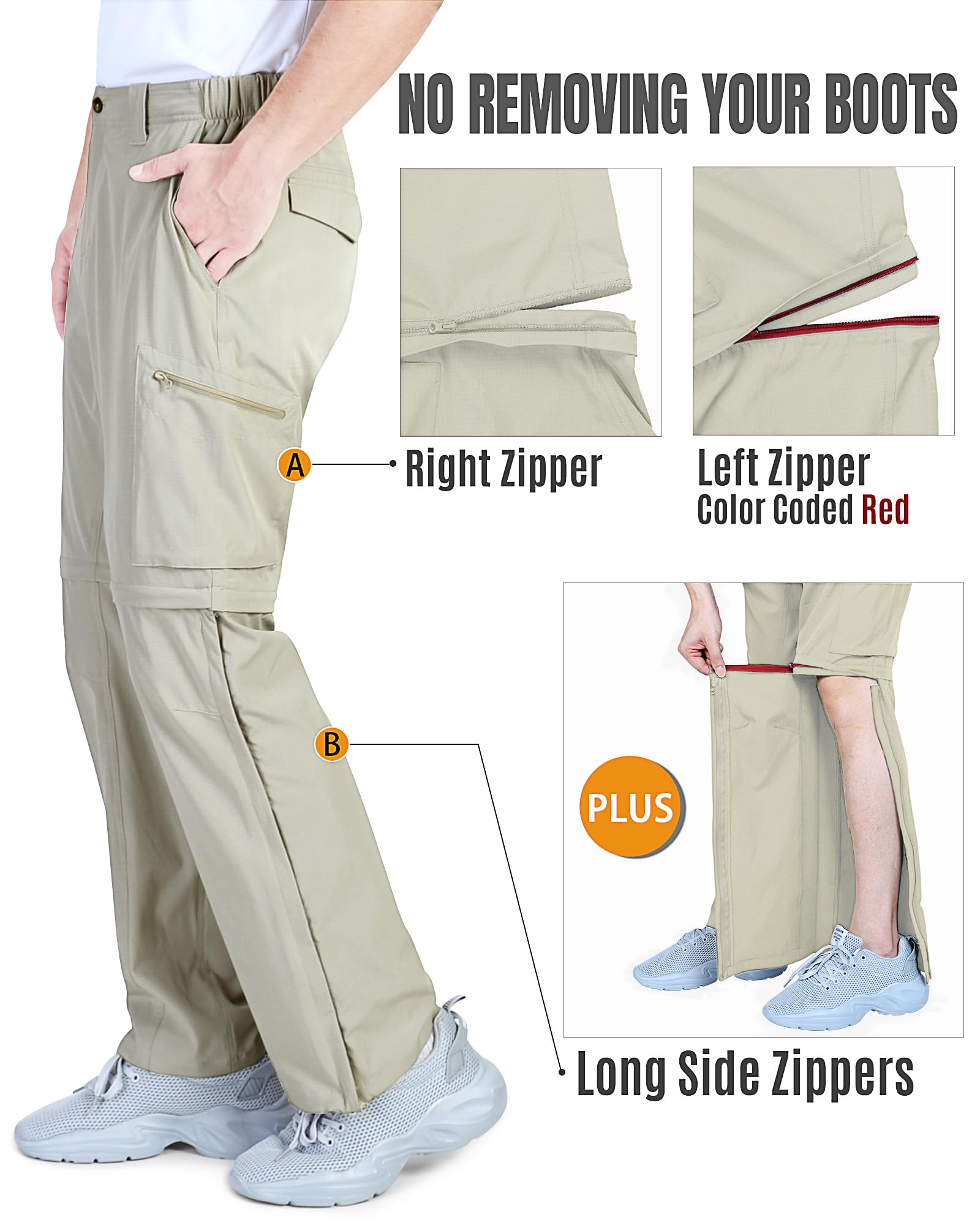 Outdoor Ventures Mens Hiking Pants Lightweight Quick Dry Convertible Pants, Stretch Zip-Off Cargo Pants for Travel Fishing Beige