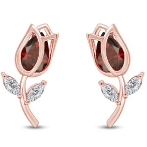 Pear & Marquise Shape Simulated Garnet & White Cubic Zirconia Stud Earrings In 14k Rose Gold Over Sterling Silver