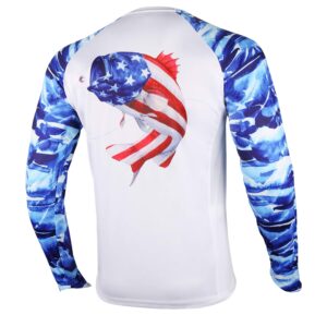 palmyth fishing shirt for men long sleeve sun protection uv upf 50+ t-shirts with pocket (largemouth bass/flag, large)