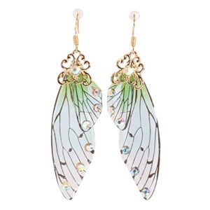 helpflower ch handmade fairy simulation butterfly wing earrings foil rhinestone earring romantic jewelry,golden green