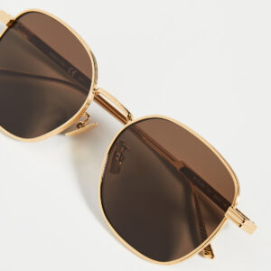 Bottega Veneta Metal Ribbon Round Sunglasses, Gold/Gold/Brown, One Size