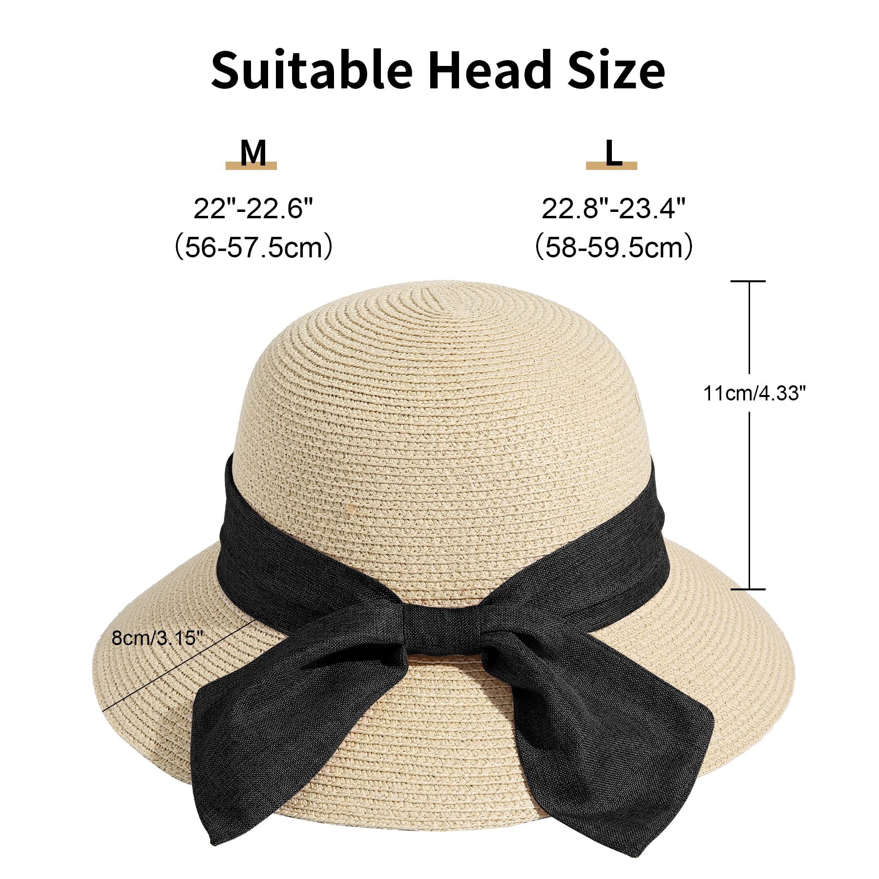 Lanzom Summer Sun Hats for Women Lady Wide Brim Straw Hat Beach Hat UPF Foldable Packable Cap for Travel Outdoor(Medium,Style F-beige)