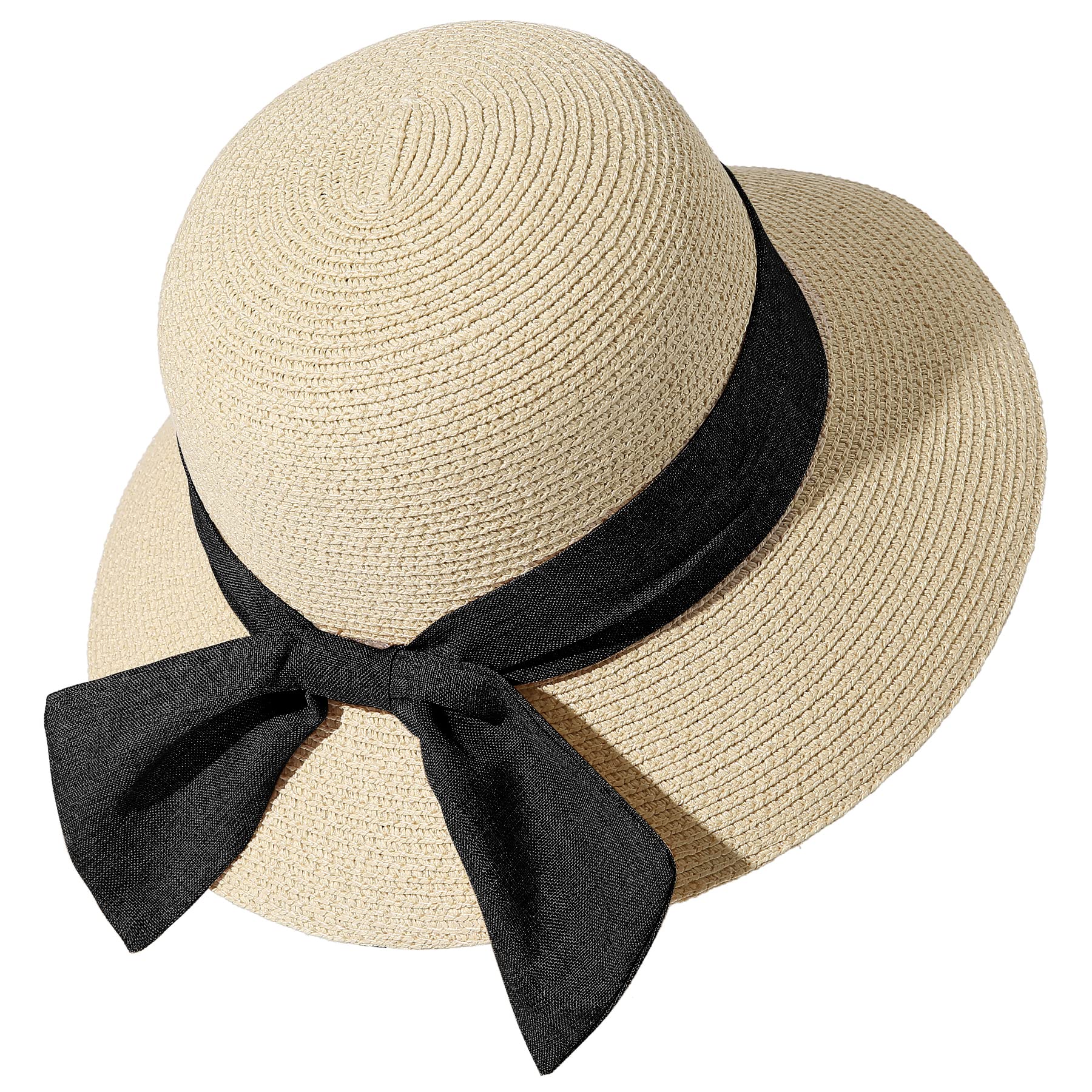 Lanzom Summer Sun Hats for Women Lady Wide Brim Straw Hat Beach Hat UPF Foldable Packable Cap for Travel Outdoor(Medium,Style F-beige)