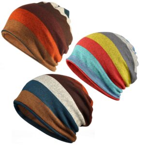 jemis women's baggy slouchy beanie chemo cap for cancer patients (3 pack blue & orange & yellow)