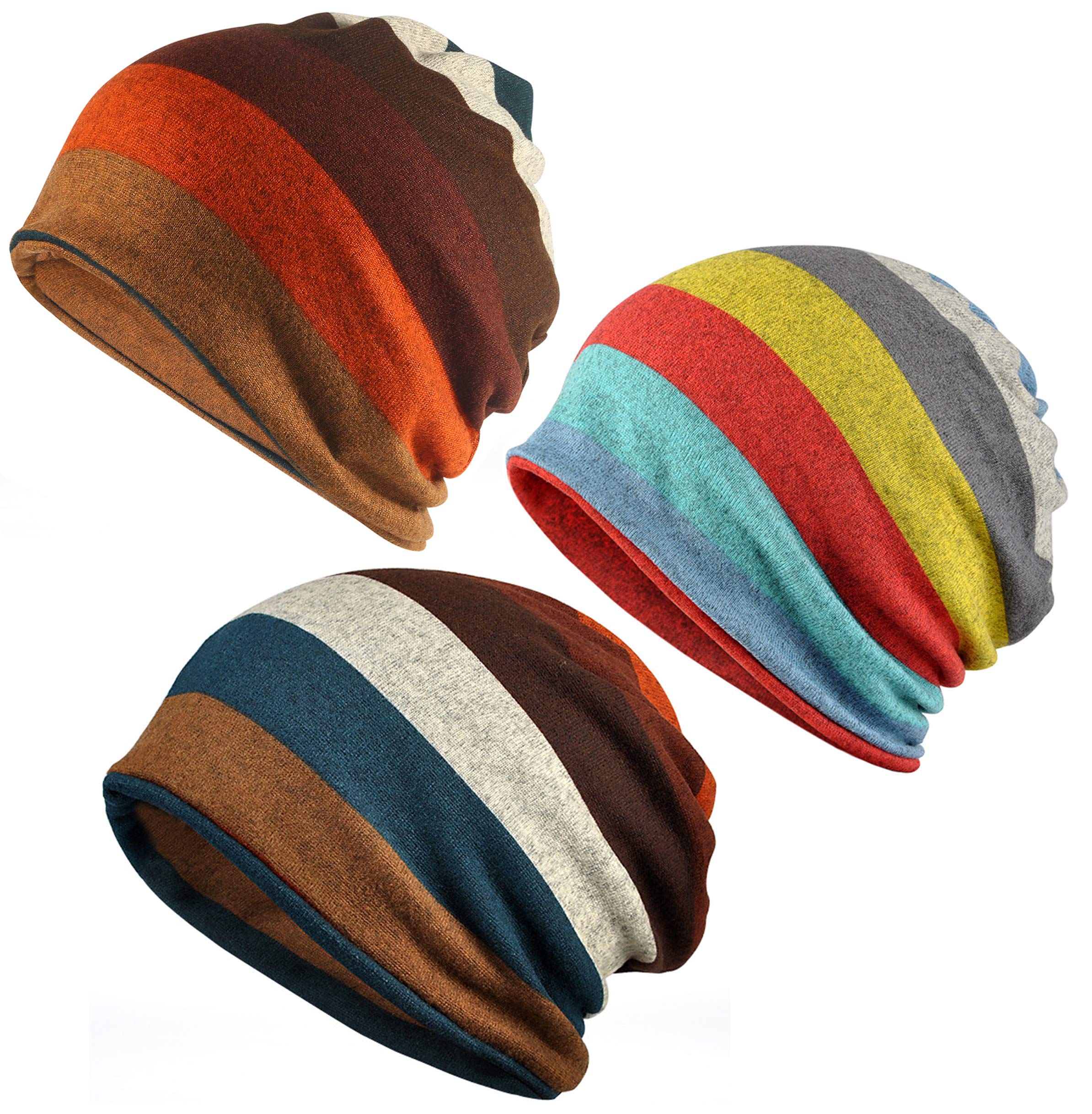 Jemis Women's Baggy Slouchy Beanie Chemo Cap for Cancer Patients (3 Pack Blue & Orange & Yellow)