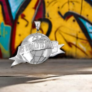 LA BLINGZ Sterling Silver THE WORLD IS YOURS Globe Pendant