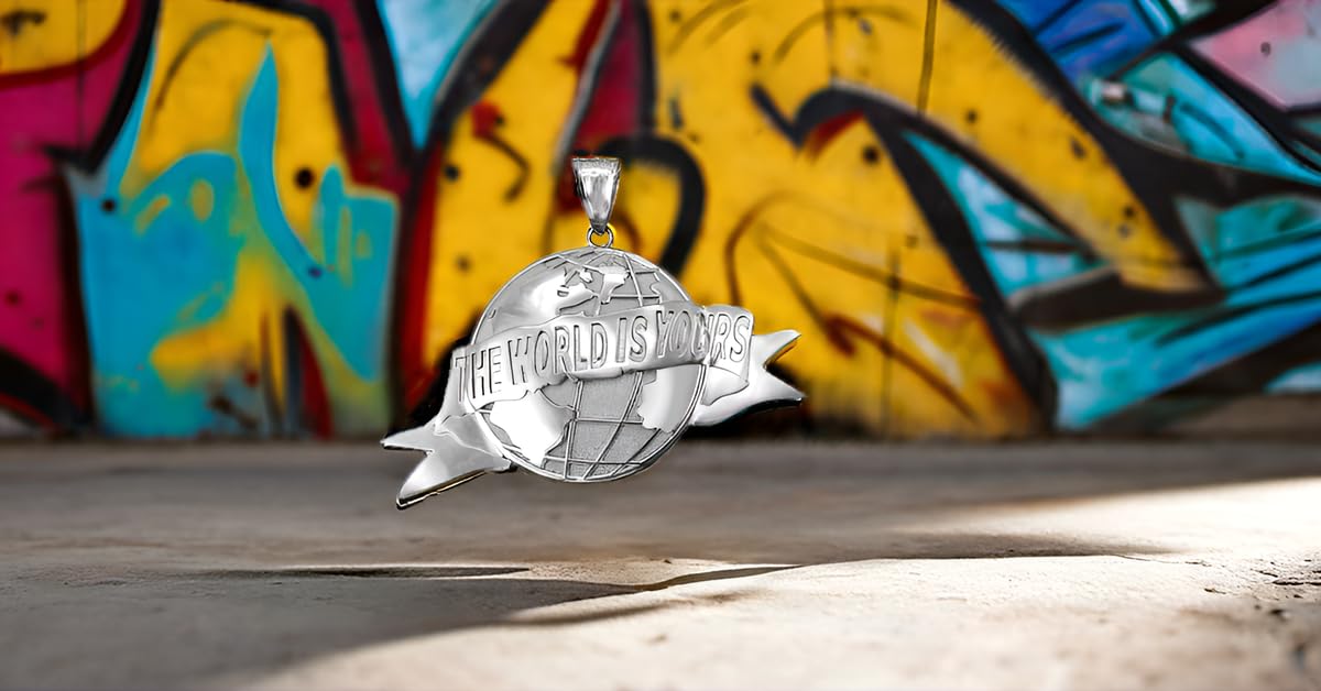 LA BLINGZ Sterling Silver THE WORLD IS YOURS Globe Pendant