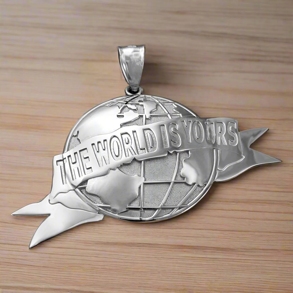 LA BLINGZ Sterling Silver THE WORLD IS YOURS Globe Pendant