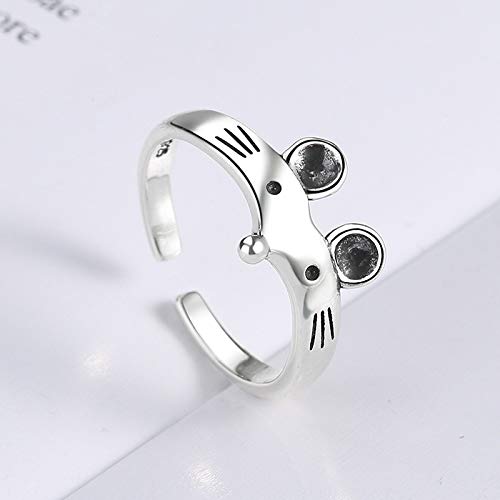 JOYID Cute Rat Mouse Ring Copper Zircon Crystal Zodiac Sign Animal Natal Year Gift Adjustable Ring for Women-Style 1