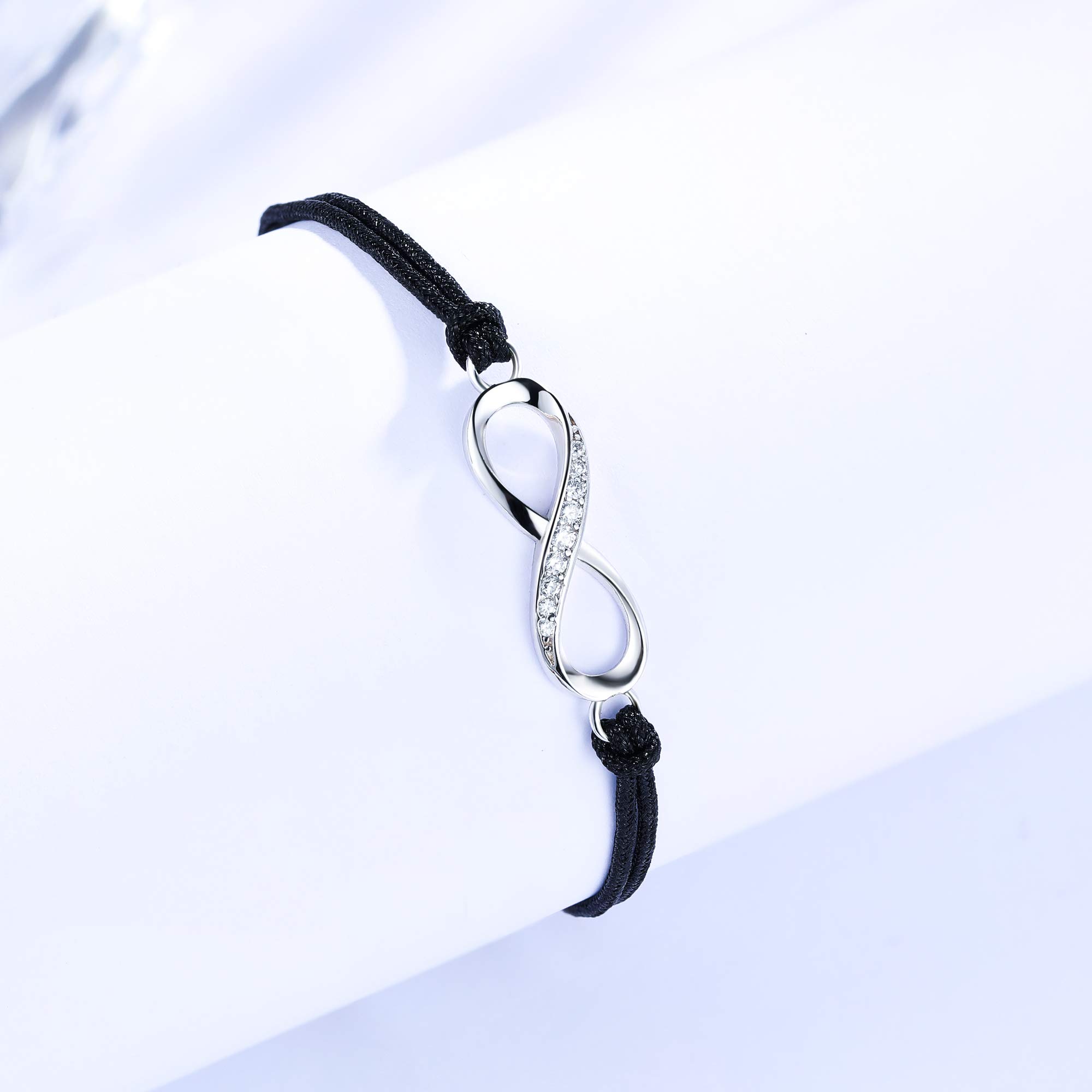 ZENI Infinity Bracelet for Women, Handmade Black Rope Braided Bracelet with 925 Silver Adjustable Bracelet Love Friendship Jewelry Gift