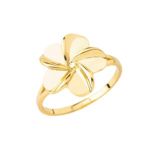 certified 14k yellow gold hawaiian plumeria statement ring (size 7)