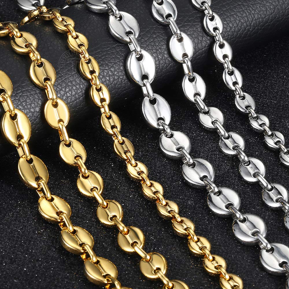 Trendsmax 7mm Coffee Beans Link Chain Necklace Gold Plated Stainless Steel Twisted Rope Chain for Men Women Hip Hop Chain 24inch