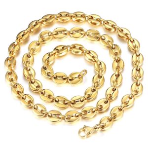 Trendsmax 7mm Coffee Beans Link Chain Necklace Gold Plated Stainless Steel Twisted Rope Chain for Men Women Hip Hop Chain 24inch