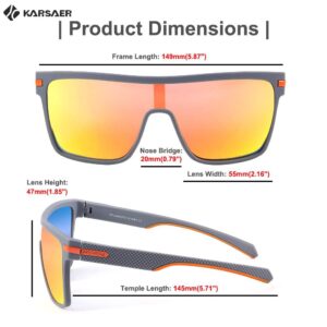 Karsaer Flat Top TR90 Polarized Sports Mens Sunglasses Vintage Square Cycling Running Fishing Golf Hiking Sports Glasses