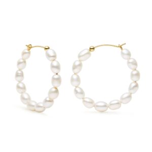 pearl hoop earrings for women 14k gold filled white small freshwater cultured real pearl hoop earrings comoto jewelry