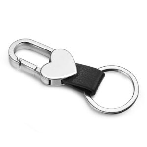 pesoenth men leather keyring heart car key chain ring bag protection black leather car smart keychain key holder key fob clip on belt loops pants buckle for women