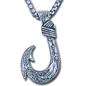 guy harvey jewelry big game fishhook in sterling silver on a necklace chain (black reverse side)