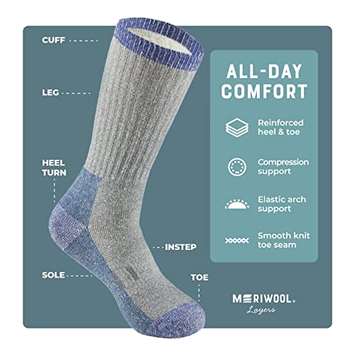 MERIWOOL Merino Wool Hiking Socks for Men and Women – 3 Pairs Midweight Cushioned – Warm n Breathable (X-Large, Dusk)