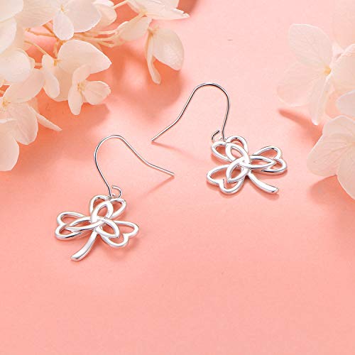 S925 Sterling Silver Good Luck Irish Shamrock Celtic Earrings Celtic Knot Drop Dangle Earrings for Women St Patricks Day Gifts (03_Celtic Clover Earrings)