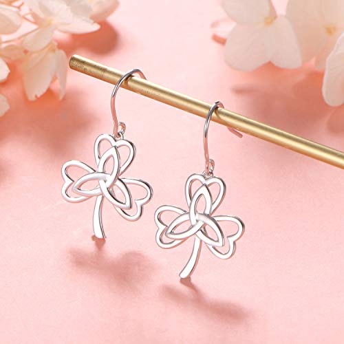 S925 Sterling Silver Good Luck Irish Shamrock Celtic Earrings Celtic Knot Drop Dangle Earrings for Women St Patricks Day Gifts (03_Celtic Clover Earrings)