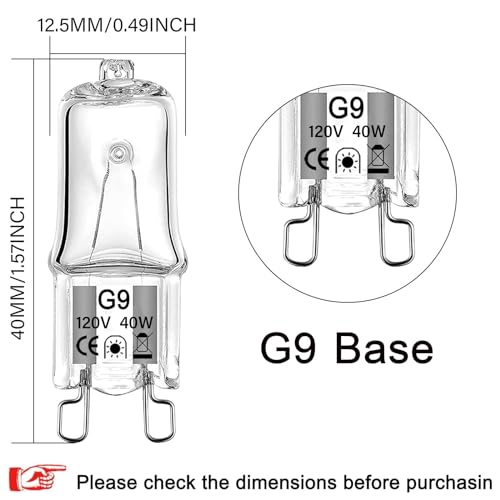 G9 Halogen Bulb 40 Watt 120 Volt Dimmable T4 JCD Type Bi-Pin Base for Chandeliers, Pendants, Cabinet Lights, Landscape Lights Replacement, Warm White (10 Pack)