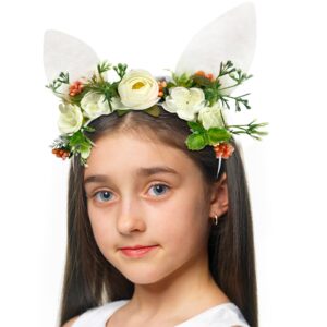 asekonc spring bunny ears easter headband,party birthday flower crown headband woodland floral head piece