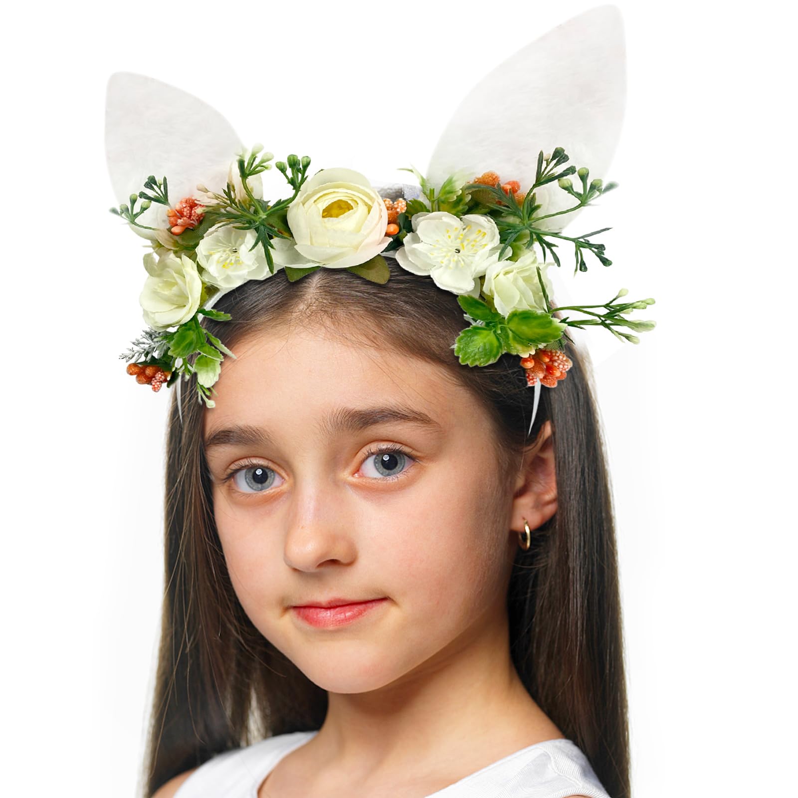 Asekonc Spring Bunny Ears Easter Headband,party Birthday Flower Crown headband Woodland Floral Head Piece