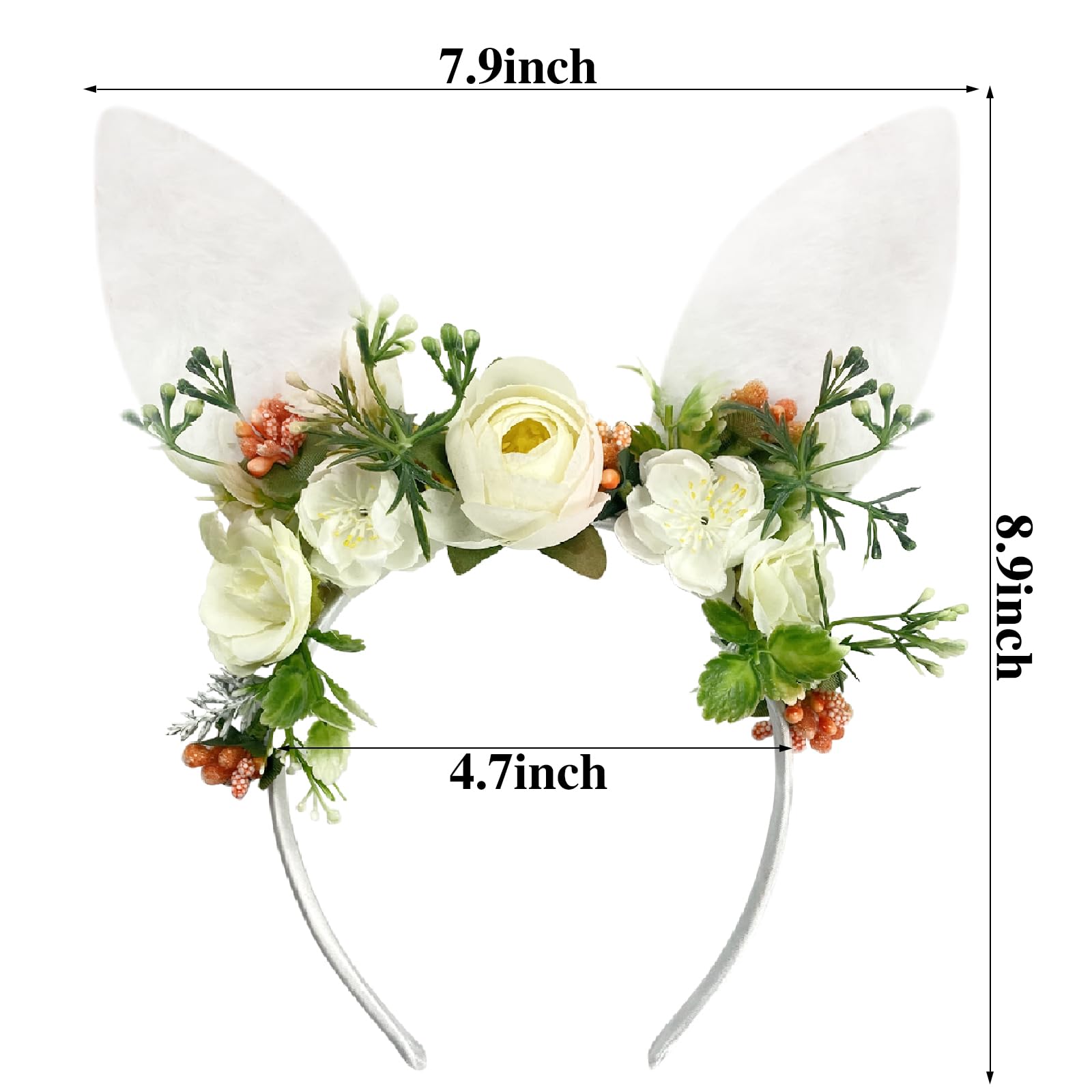 Asekonc Spring Bunny Ears Easter Headband,party Birthday Flower Crown headband Woodland Floral Head Piece