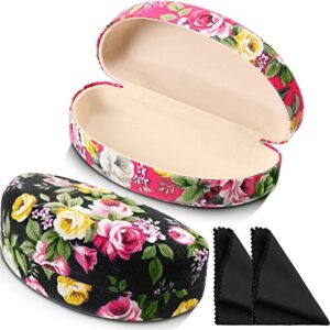 2 pieces oversized hard shell sunglasses case spectacle case box portable hard eyeglass case fabrics floral eyeglass case with clean cloth