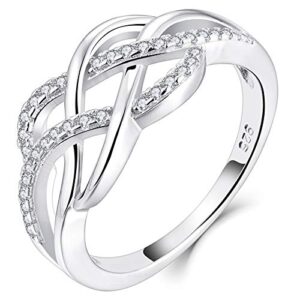 yl celtic knot rings 925 sterling silver twisted knot ring 18k white gold plated cubic zirconia infinity statement rings-size7