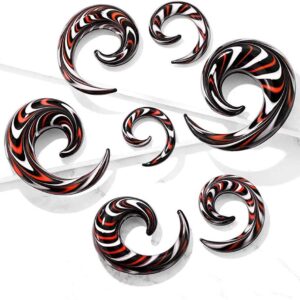 Covet Jewelry Black, Red, and White Glass Spiral Tapers (0GA (8mm))