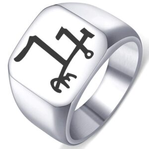 laser engraved dukante sigil of flereous silver stainless steel men's womens ring