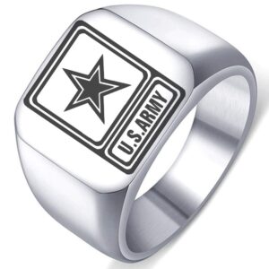 dacai engraved u.s. army logo silver stainless steel men's womens ring