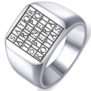 dacai engraved sator square talisman latin silver stainless steel men's womens ring