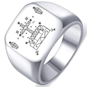 dacai engraved silver loa veve of baron samedi stainless steel men's womens black magic healing ring