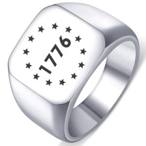 dacai laser engraved 13 star revolutionary field (1776) silver stainless steel men's womens ring