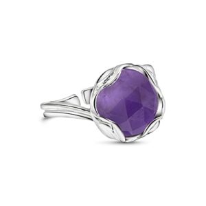 925 sterling silver natural amethyst ring - vintage style aquarius february birthstone, genuine purple gemstone adjustable ring - handmade jewelry for her - elegant sizable boho ring - gift for women