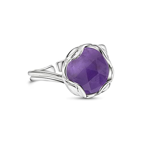 925 Sterling Silver Natural Amethyst Ring - Vintage Style Aquarius February Birthstone, Genuine Purple Gemstone Adjustable Ring - Handmade Jewelry For Her - Elegant Sizable Boho Ring - Gift For Women