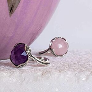 925 Sterling Silver Natural Amethyst Ring - Vintage Style Aquarius February Birthstone, Genuine Purple Gemstone Adjustable Ring - Handmade Jewelry For Her - Elegant Sizable Boho Ring - Gift For Women