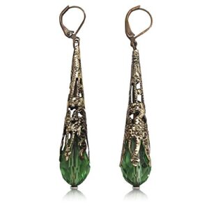 indian ethnic vintage silver crystal teardrop dangle drop earrings boho gypsy retro rhinestone hook earrings for women love gift (green)