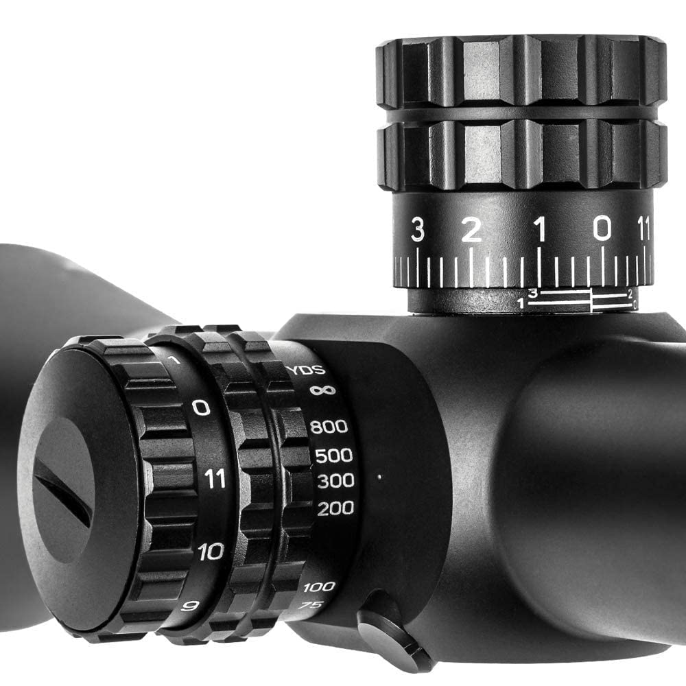 Blackhound Optics Genesis 4-14x44 FFP MOA, Illuminated 1/4 MOA Reticle, Zero Stop and Parallax with 30mm Scope Rings, 44mm Scope Hood and Mounting Bubble Levels