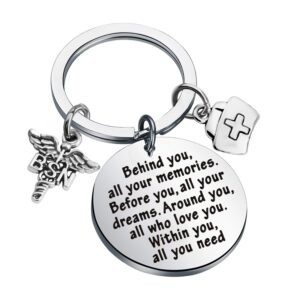 feelmem bsn keychain bsn bachelor of science nursing gifts behind you all memories before you all your dream bsn graduation gift for women (bsn keychain)