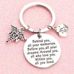 FEELMEM BSN Keychain BSN Bachelor of Science Nursing Gifts Behind You All Memories Before You All Your Dream BSN Graduation Gift for Women (BSN Keychain)